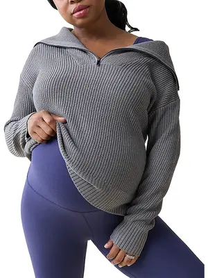 INGRID & ISABEL Maternity Zip-Up Sweater Dark Gray