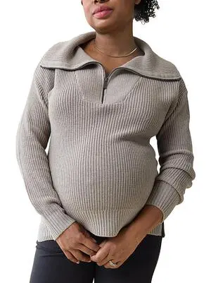 INGRID & ISABEL Maternity Zip-up Sweater - Taupe