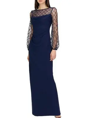 Js Collections Risha Metallic Floral Appliqué Gown - Deep Navy