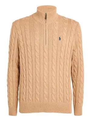 Polo Ralph Lauren Polo Ralph Lauren Cotton Cable-Knit Quarter-Zip Sweater Brown