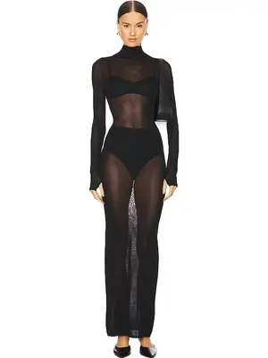L'academie Maxi Knit Dress With Mock Neck - Black