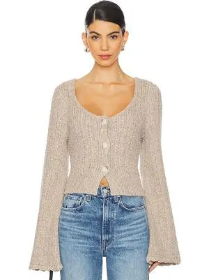 NATION LOS ANGELES Berenice Round Neck Cardigan - Oatmeal Heather