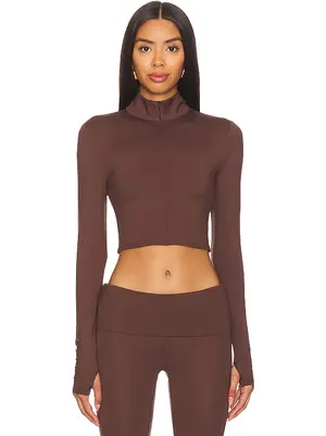 WELLBEING + BEINGWELL Loungewell Light Jordan Half Zip Top - Espresso Brown