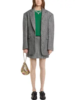 Rabanne Herringbone-pattern Wool-blend Blazer - Black