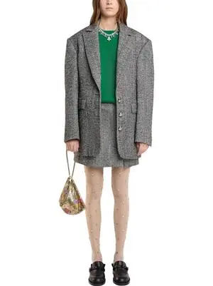 Rabanne Herringbone-pattern Wool-blend Blazer - Black