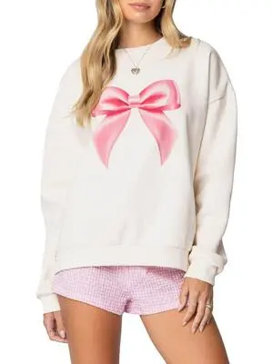 EDIKTED Bow Graphic Oversized Sweatshirt - Cream