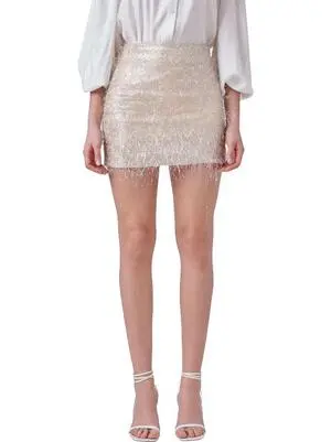 Endless Rose Metallic Fringe Mini Skirt - Champagne