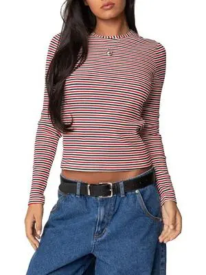 EDIKTED Corina Stripe Rib Top - Red Mix