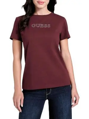 Guess Briana Embellished Logo T-shirt - Burgundy