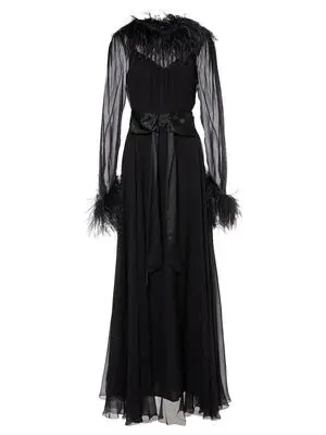 Dolce & Gabbana Feather-trimmed Silk Chiffon Gown - Black