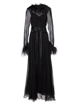 Dolce & Gabbana Feather-trimmed Silk Chiffon Gown - Black