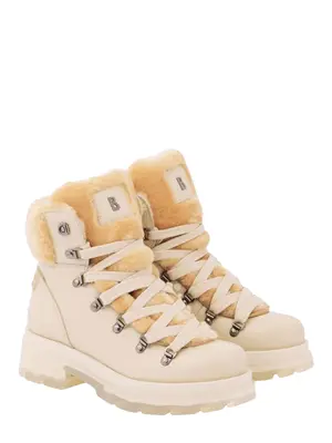 Bogner Shearling-trimmed Leather Ankle Boots - White