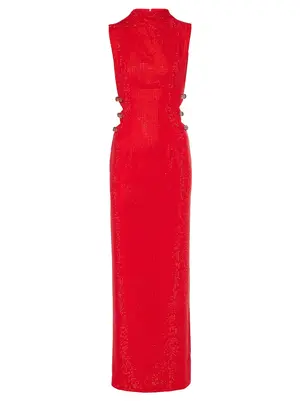 SELF-PORTRAIT Embellished Cutout Crêpe Gown - Red