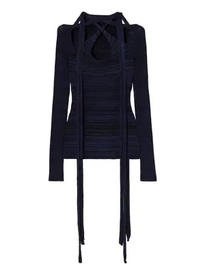 Y/project Scarf-detailed Spaced-dyed Stretch-knit Top - Blue