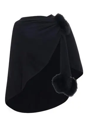 Gorski Gorski Wool Capelet With Shearling Pompoms Black