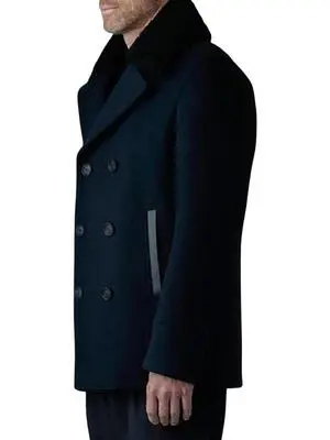 Mackage Cole Wool Pea Coat With Shearling Collar - Navy