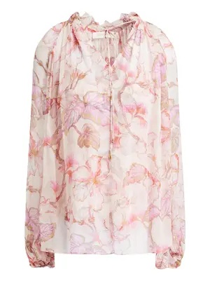 Zimmermann Ruffled Floral-print Crepon Blouse - Baby Pink
