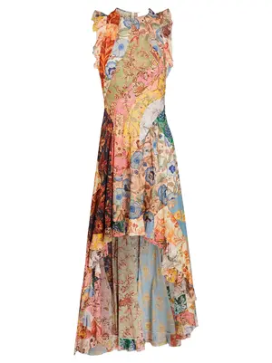 Zimmermann Asymmetric Floral-print Cotton Dress - Multicolor