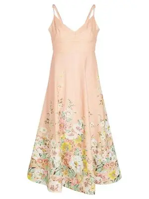 Zimmermann Floral-print Linen Midi Dress - Pastel Orange