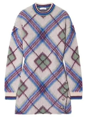 Rabanne Checked Knitted Mini Dress - Blue
