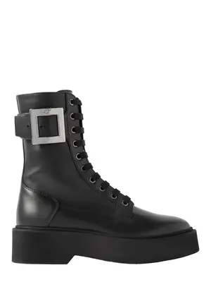 ROGER VIVIER Buckle-embellished Leather Ankle Boots - Black