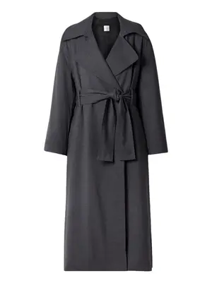 LESET Jane Belted Double-breasted Wool-blend Trench Coat - Gray