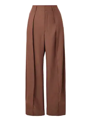 LEMAIRE Pleated Grain De Poudre Wide-leg Trousers - Brown