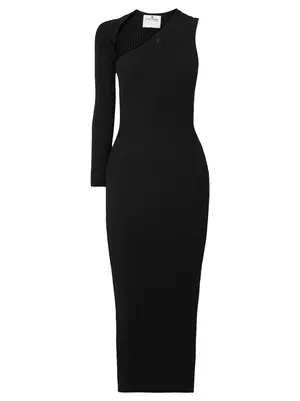 COURREGES One-sleeve Ribbed-knit Maxi Dress - Black