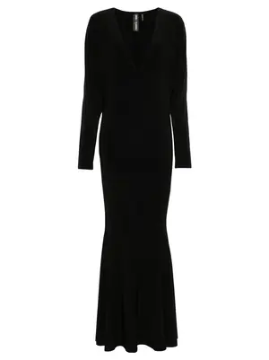 Norma Kamali Fishtail V-neck Gown - Black