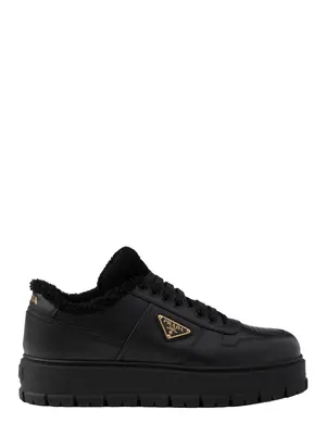 Prada Shearling Leather Sneakers - Black