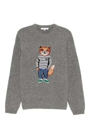 Maison Kitsuné Dressed Fox-intarsia Sweater - Grey