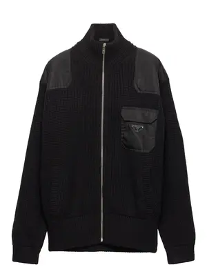 Prada Zip-up Ribbed Knit Cardigan - Black