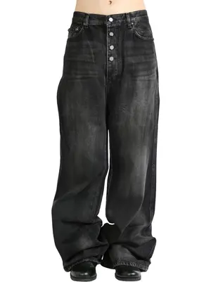 THUG CLUB Distressed Wide-leg Jeans - Black