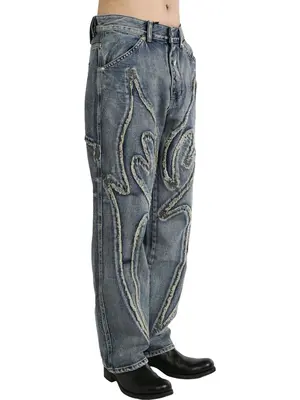 THUG CLUB Tribal Straight Leg Jeans - Blue