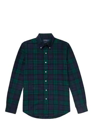 Polo Ralph Lauren Button-down Collar Logo-embroidered Checked Brushed-cotton Oxford Shirt - Blue