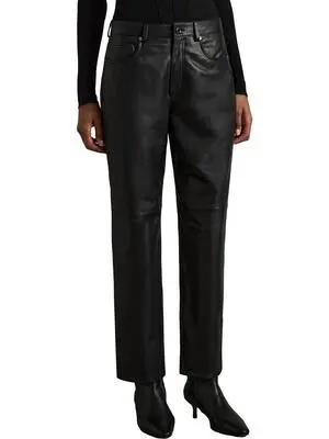 REISS Verona Leather Trousers - Black