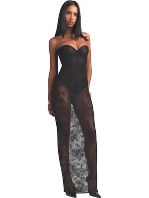 SKIMS Ultra Fine Lace Strapless Corset Long Dress - Onyx