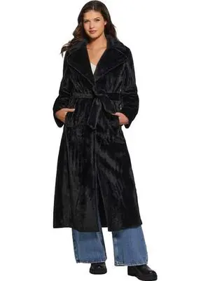 Guess Ada Faux Fur Long Coat - Jet Black