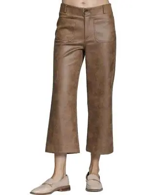 APNY High-waisted Faux Leather Wide Leg Pants - Caramel