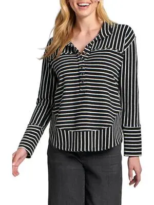 APNY Faux Leather Henley Top - Black/off White