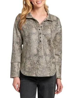 APNY APNY Faux Leather Henley Top Grey