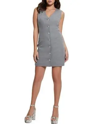 Guess Doris Rhinestone Button Mini Dress - Cloudy Grey Heather