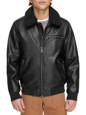LEVI'S Faux Leather And Faux Shearling Bomber Jacket - Black