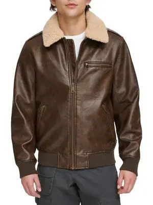 LEVI'S Faux Leather And Faux Shearling Bomber Jacket - Brown