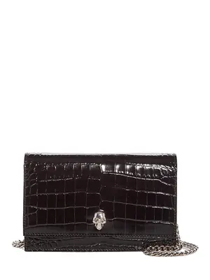 Alexander McQueen Skull Mini Croc Embossed Crossbody Bag - Black/black