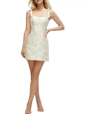 Dessy Collection Metallic Rosette Jacquard Mini Dress - Ivory Gold Rosette