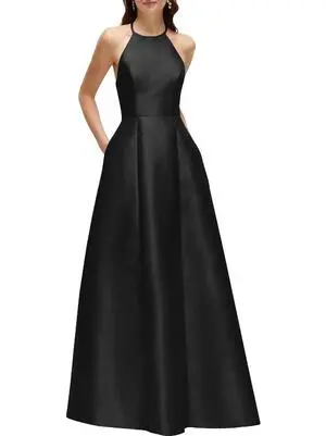 Alfred Sung Alfred Sung A-Line Satin Gown Black