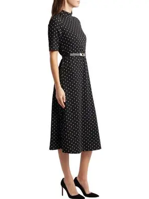 ANNE KLEIN Anne Klein Polka Dot Mock Neck Dress
