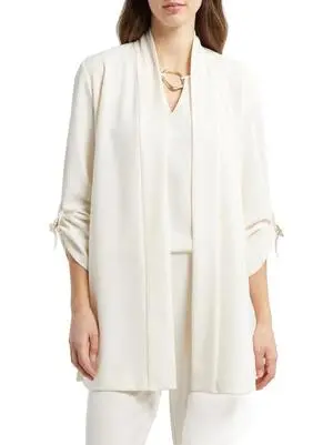 Anne Klein Crepe Open Front Jacket - White Dove