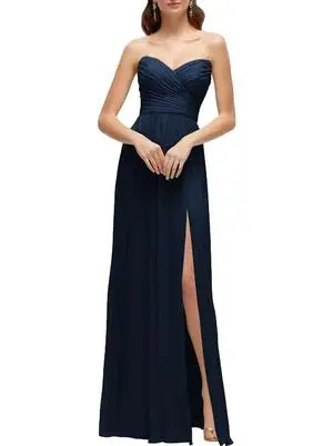 After Six Pleated Strapless Chiffon A-line Gown - Midnight